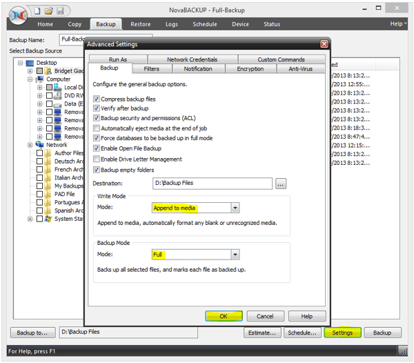 How to set up an automatic backup using NovaBACKUP